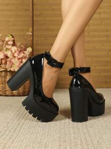 Sapatos de salto alto da moda outono/inverno, sapatos de salto alto casuais com salto grosso ...