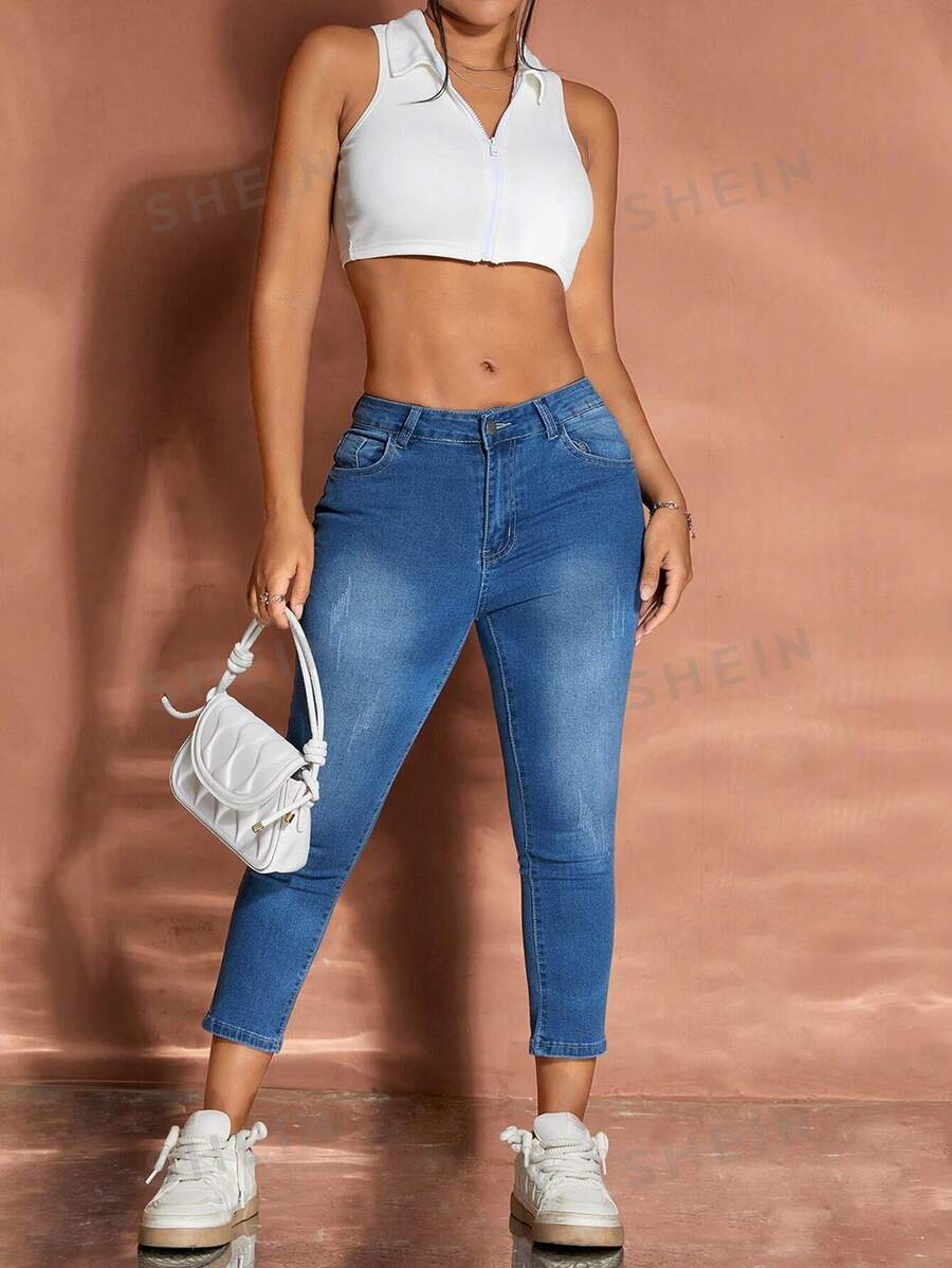 Water Wash Tight Fit Denim Jeans | SHEIN USA