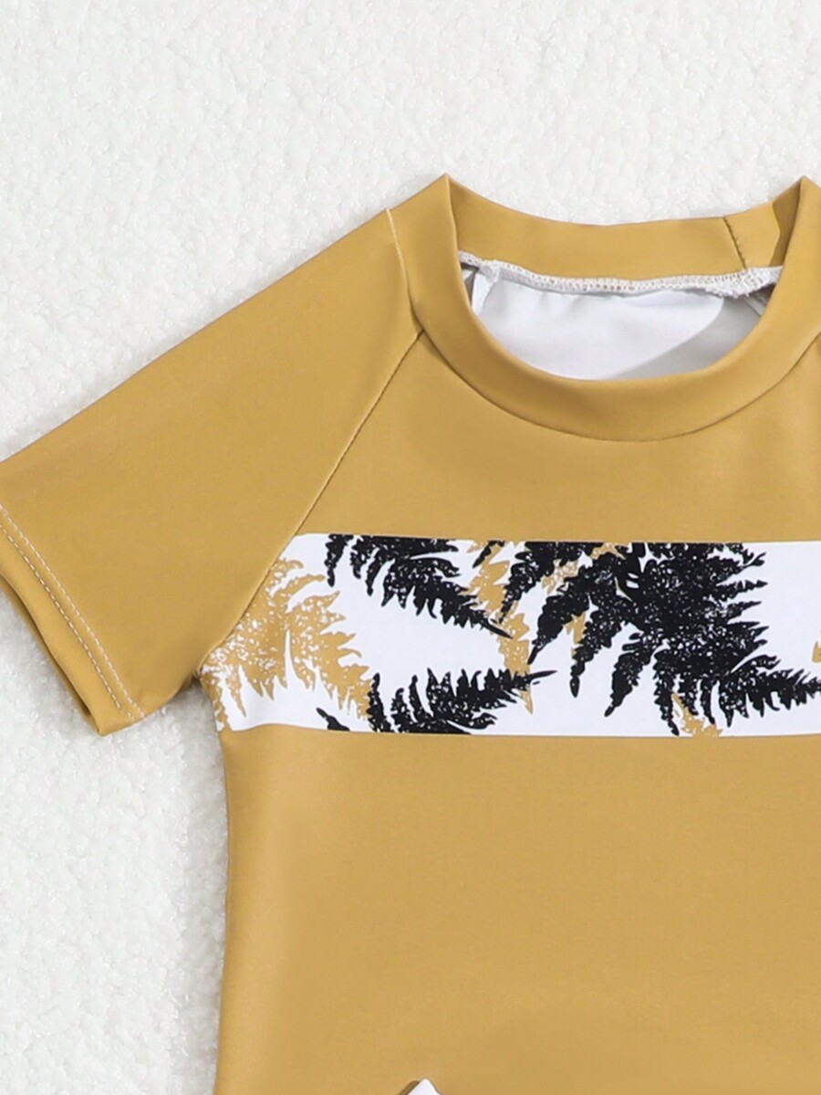 Baby Boy Positioning Printed Swimwear 2pcs/Set For Summer, Short Sleeve ...