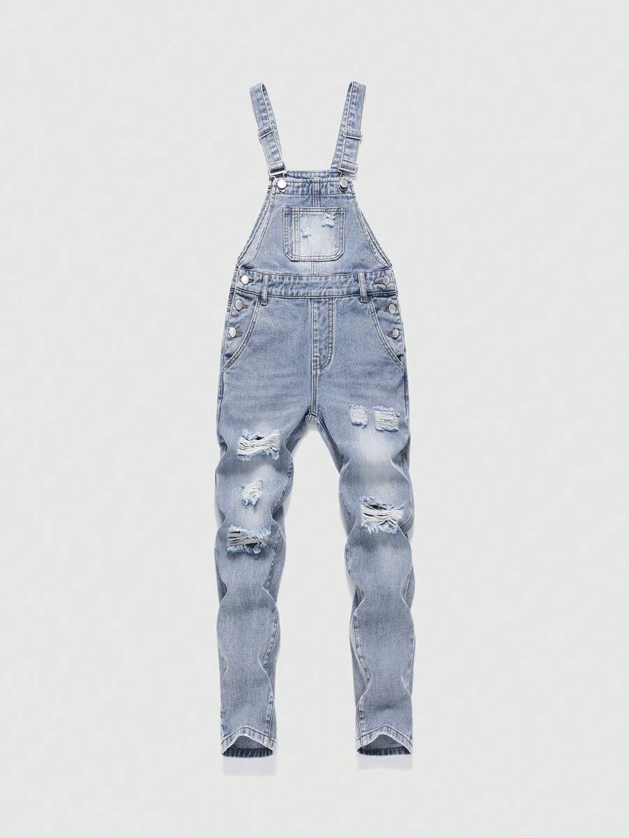 Tween Boys' Street Fashion Ripped Vintage Denim Overalls | SHEIN UK