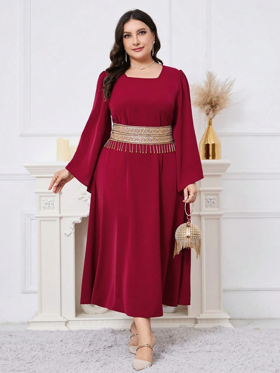 Al Najma Burgundy Red Plus Size Women's Elegant Color-Block Spaghetti ...