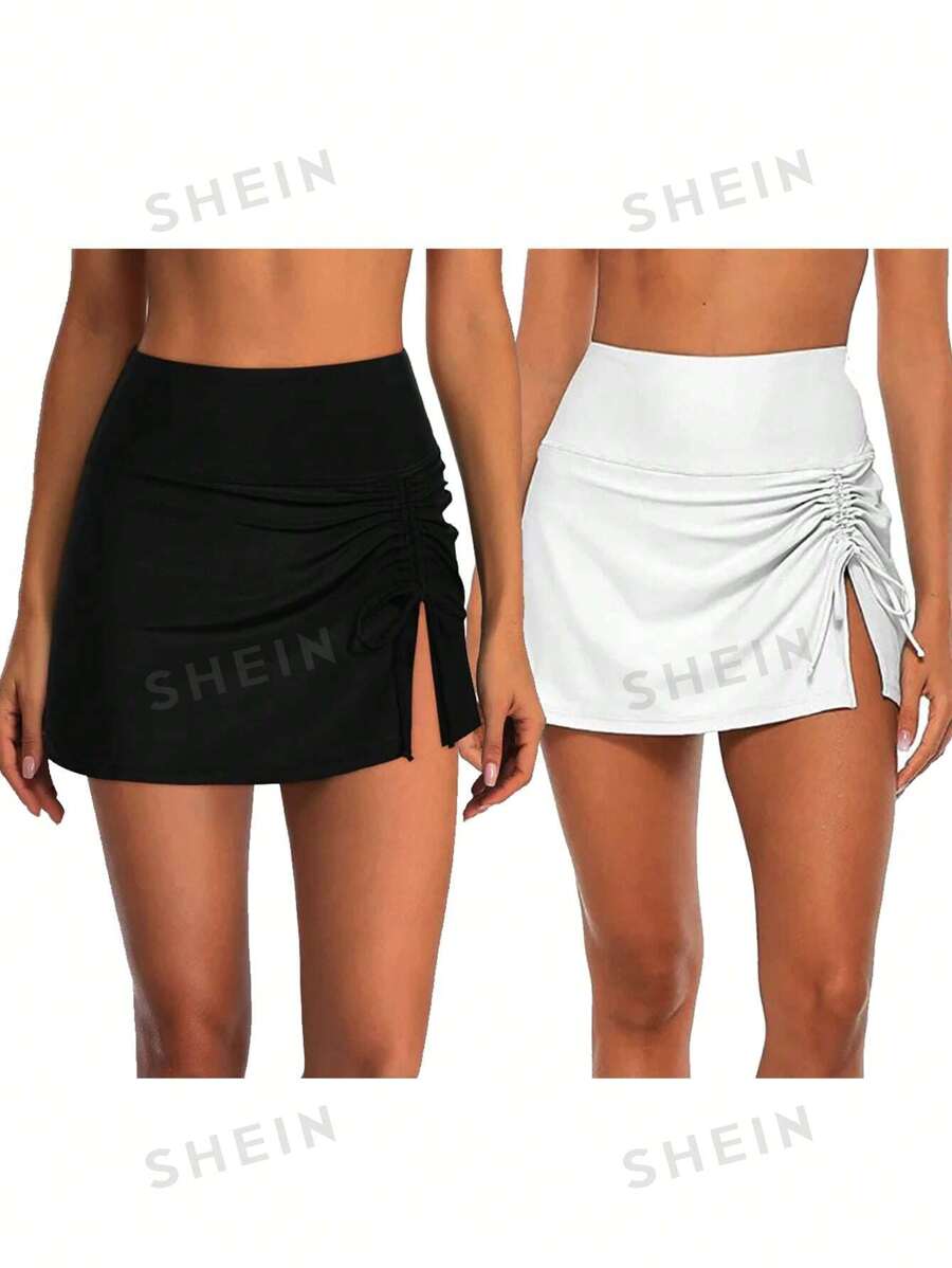 SHEIN Slayr Casual Sports Front Split Ruched Skirts Set For Women ...