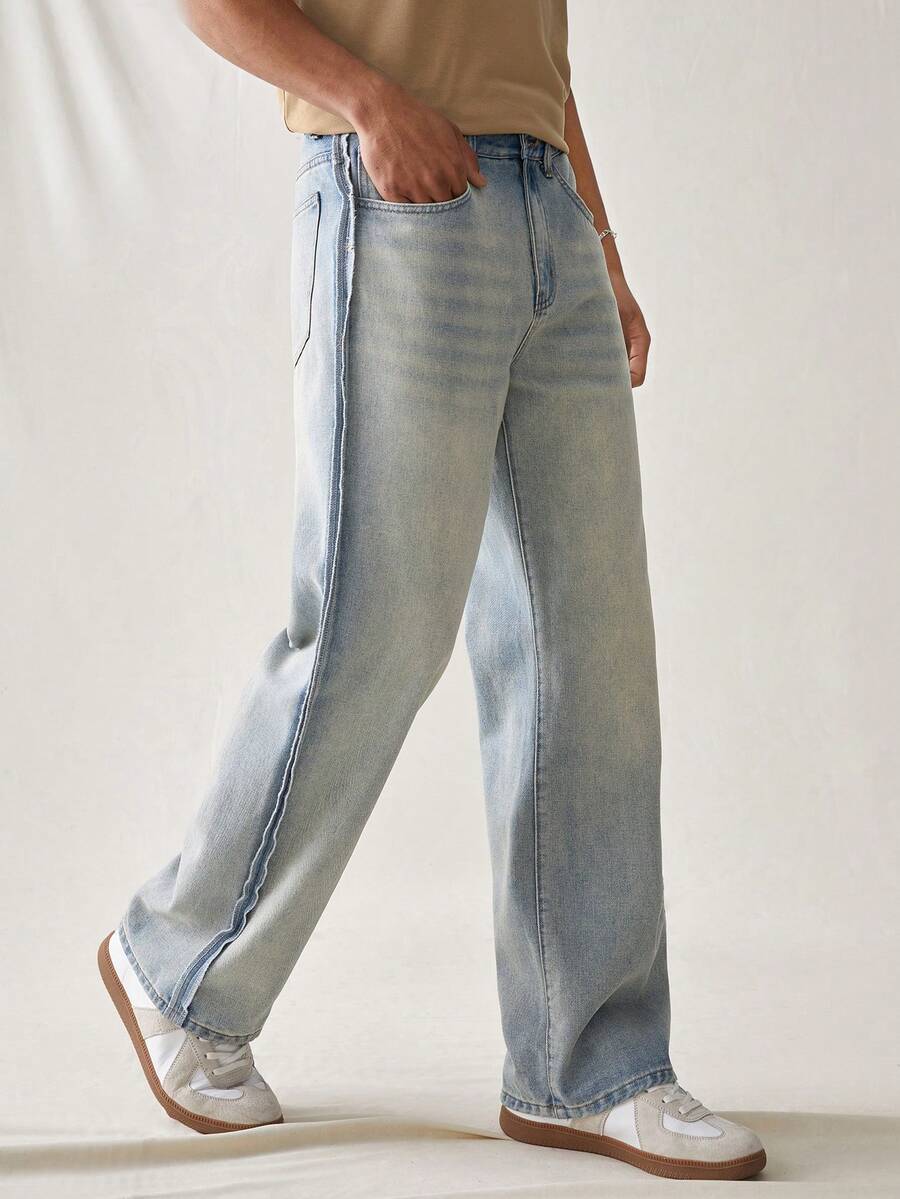 Manfinity UrbanChill Men's Loose Fit Denim Jeans With Outer Seam Line ...