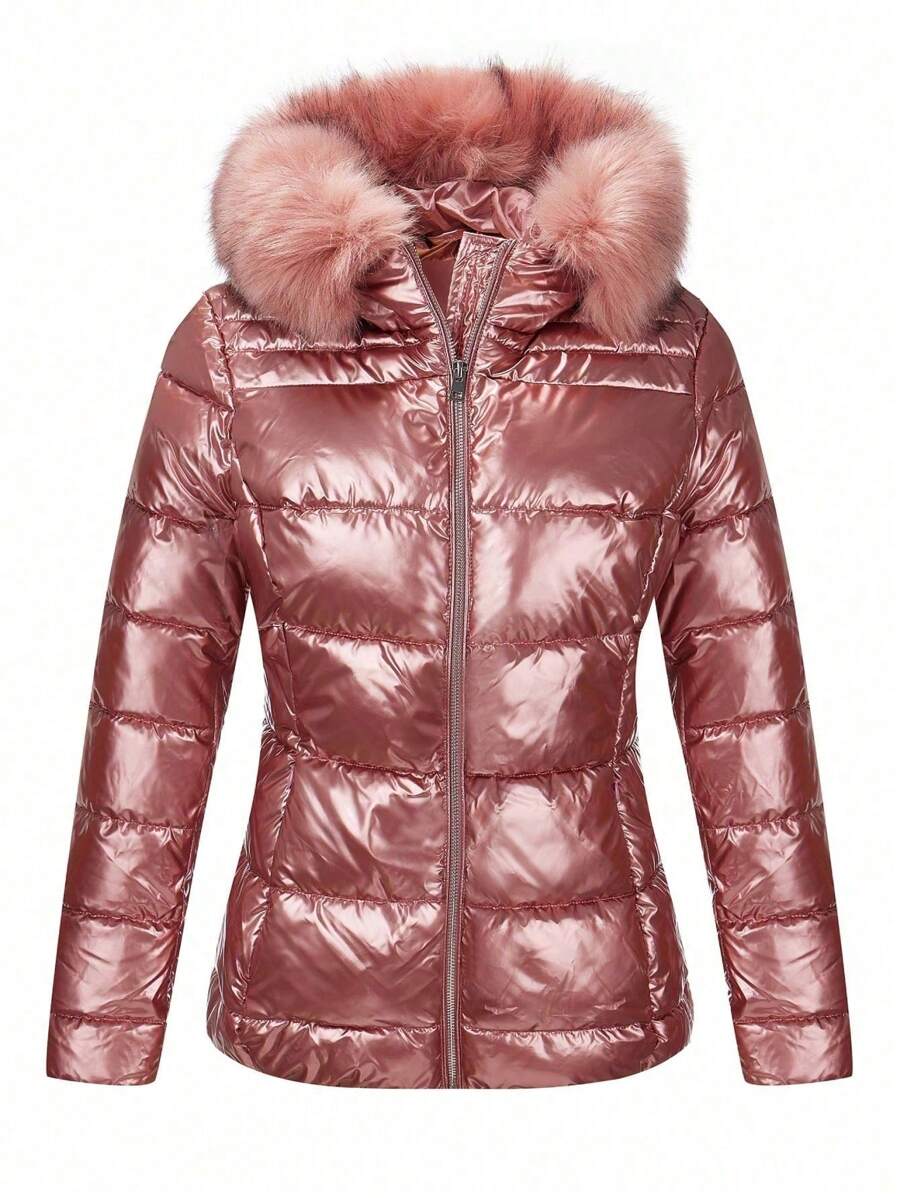 Abigo De Invierno Ultra Ligero Para Mujeres Con Capucha Unida, Cuello ...