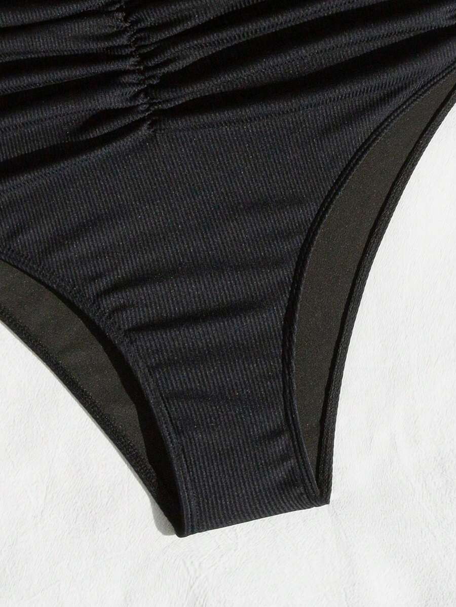 Shein Swim ชุดว่ายน้ำท่อนล่าง Ruched สีทึบสำหรับสุภาพสตรี Shein Th