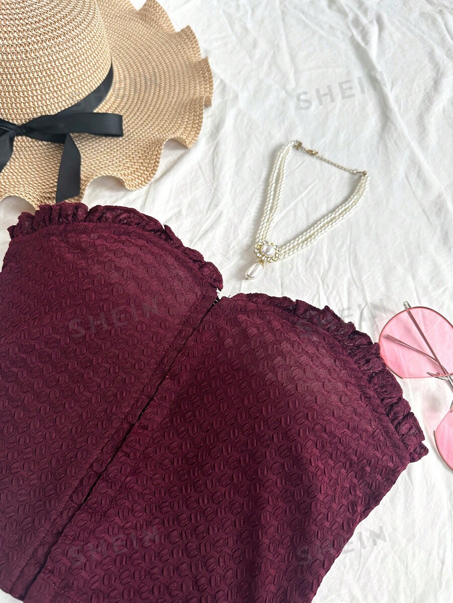 SHEIN WYWH Women's Cropped Strapless Top With Hook Eye Front Closure ...