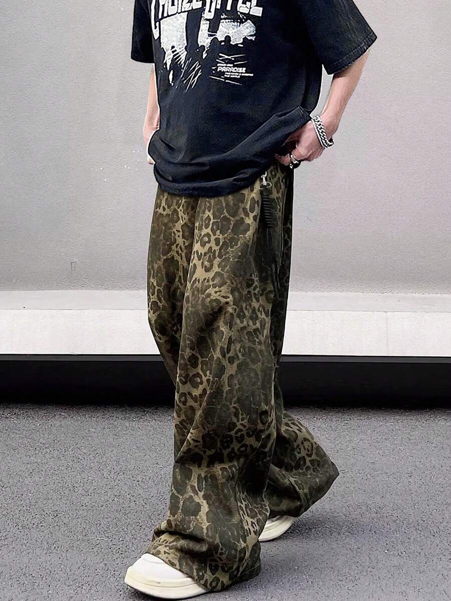 Manfinity EMRG Men's Leopard Print Pants Oversize Long Camo Cargo ...