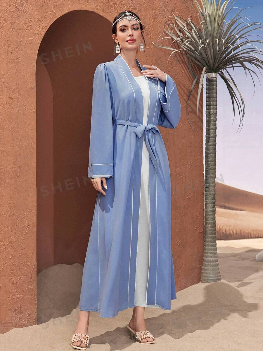 SHEIN Najma Women's Bubble Long Sleeve Arabian Abaya, Open Front Robe | SHEIN EUR