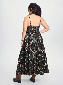 ROMWE Goth Plus Size Gothic Style Printed Slim Fit A-Line Dress With ...
