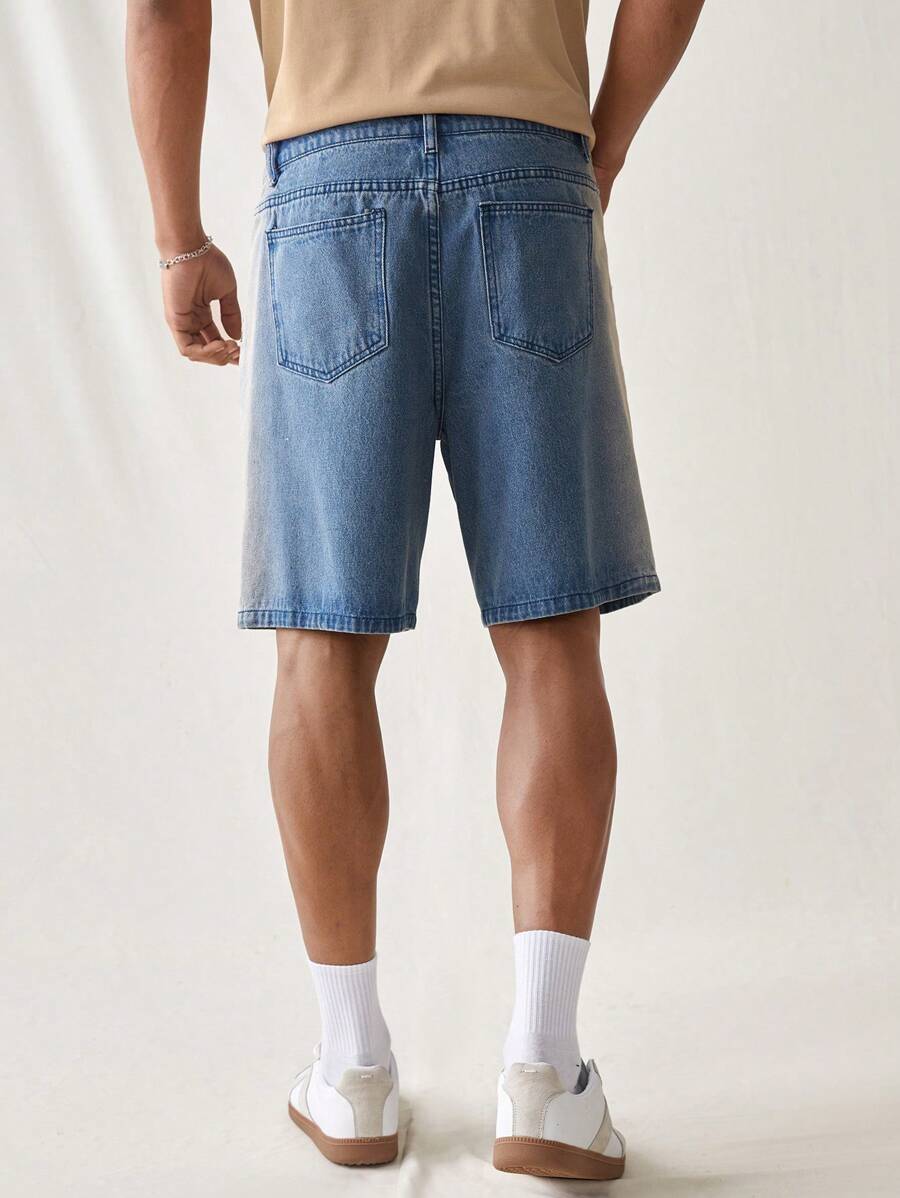 Manfinity UrbanChill Men's Casual Washed Denim Shorts Light Blue Baggy ...