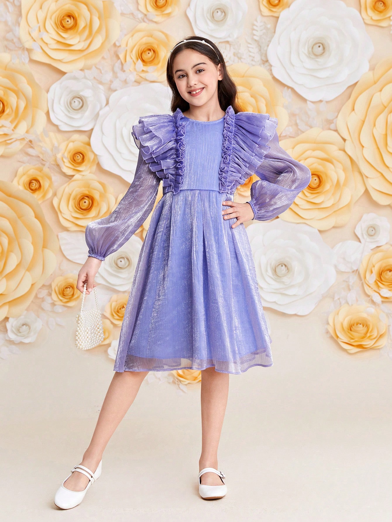 SHEIN Tween Girls' Slim Fit Gorgeous Double-Layered Mesh Dress With ...