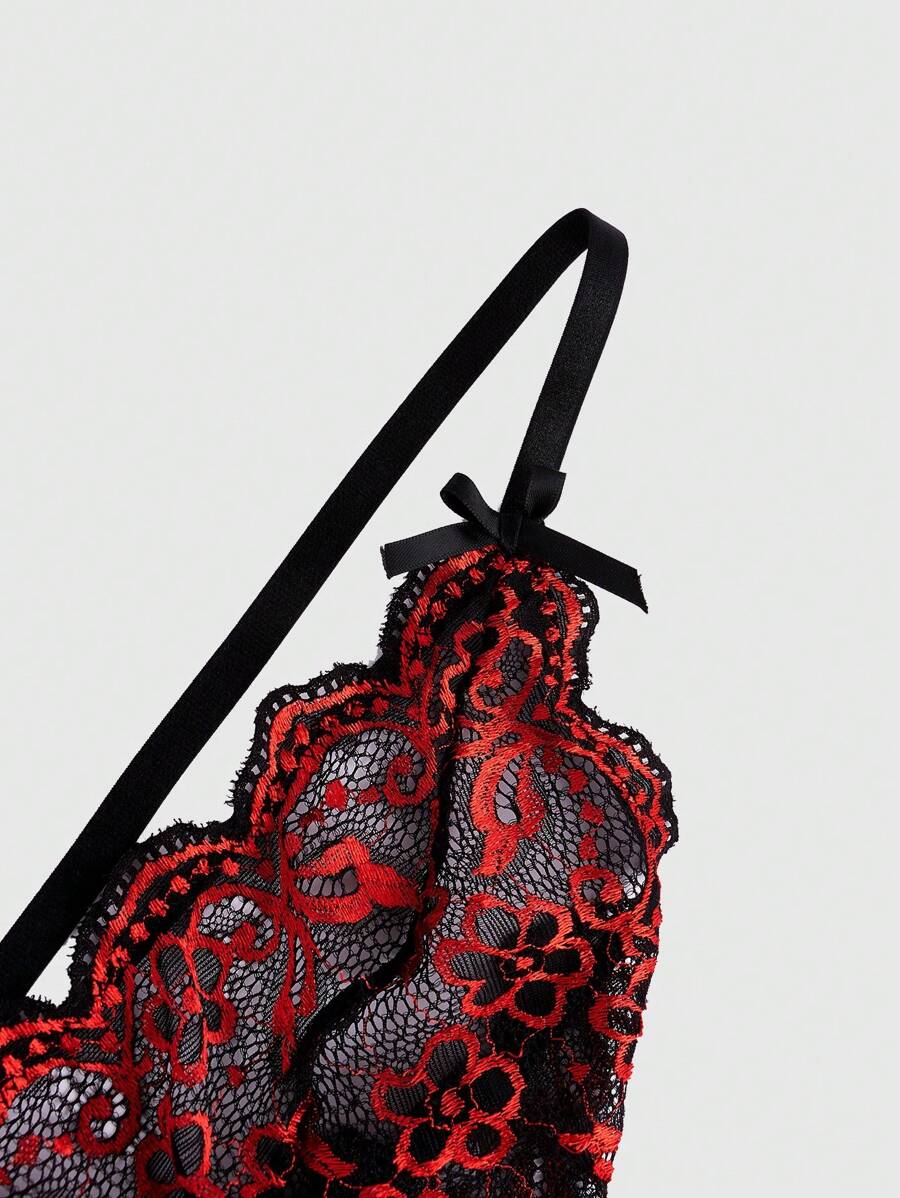 ROMWE Goth Lace Patchwork Sexy Lingerie Teddy With Open Crotch Design ...