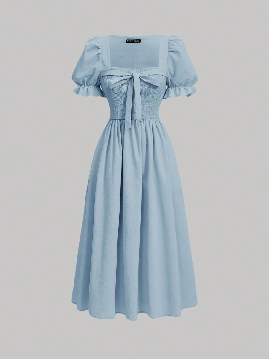 SHEIN MOD Einfarbig A-linien Kleid Für Frauen Mit Schleifendekoration ...