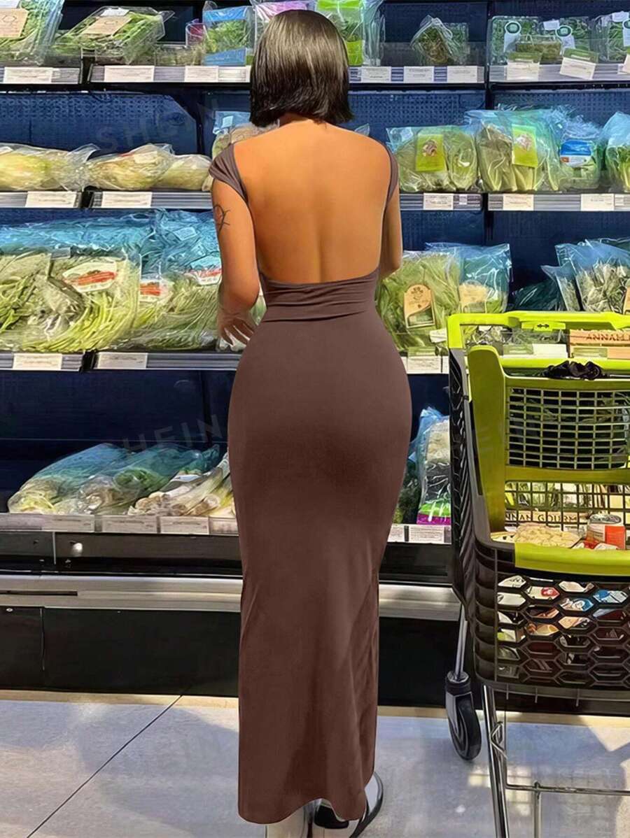 SHEIN SXY Ladies' Sexy Backless Slim Fit Maxi Dress | SHEIN UK