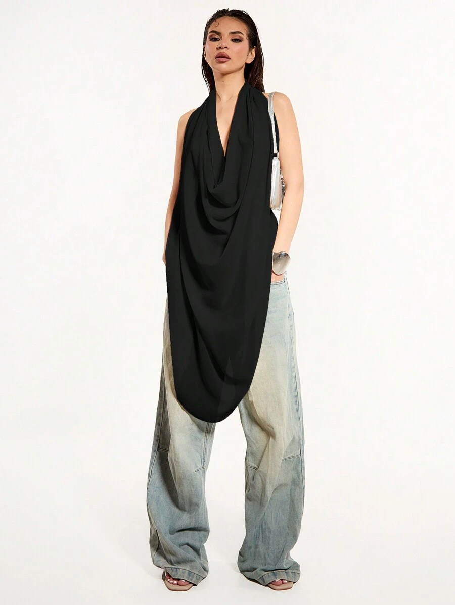 MUSERA Going Out Tops Chiffon Extreme Cowl Neck Backless Top Summer ...