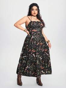ROMWE Goth Plus Size Gothic Style Printed Slim Fit A-Line Dress With ...