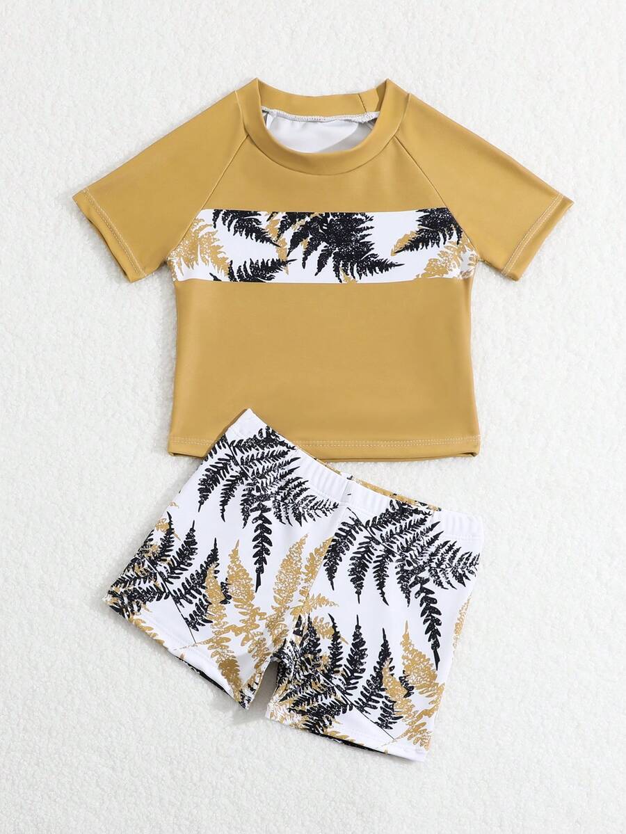 Baby Boy Positioning Printed Swimwear 2pcs/Set For Summer, Short Sleeve ...