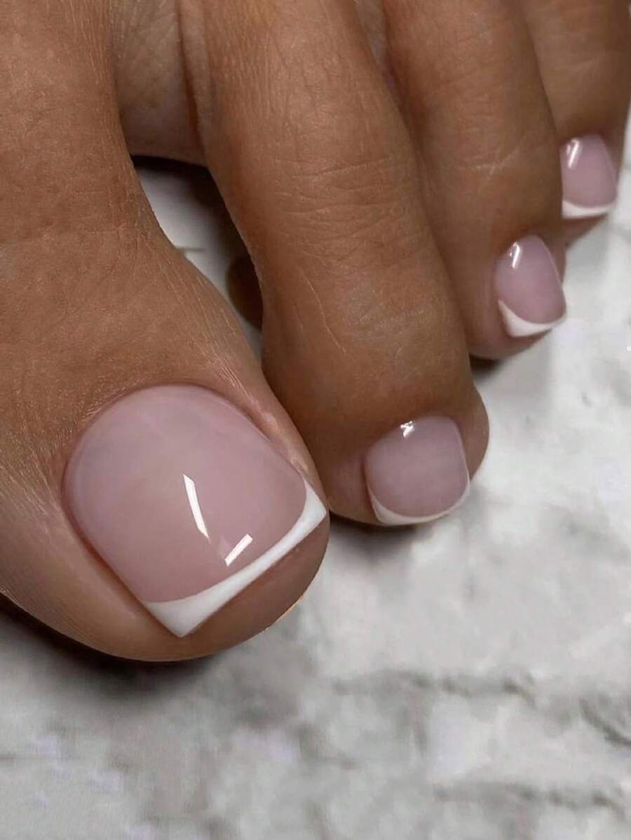 24pcs Simple White French Artificial Toenails Shiny Toe False Nails ...