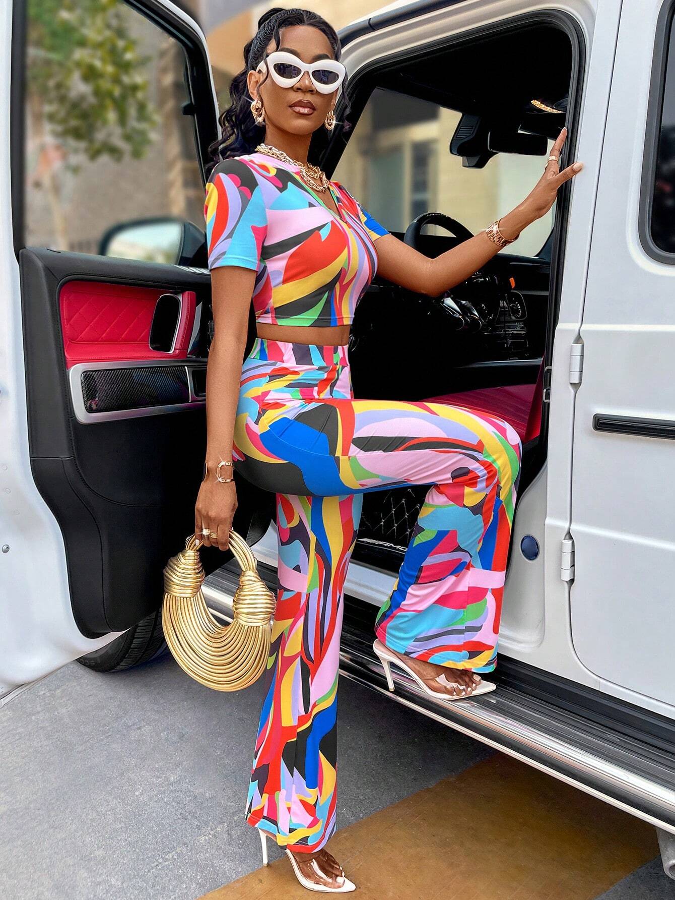 SHEIN Slayr Colorful, Bright, Pink, Blue, Black Short Top, Micro Flared ...