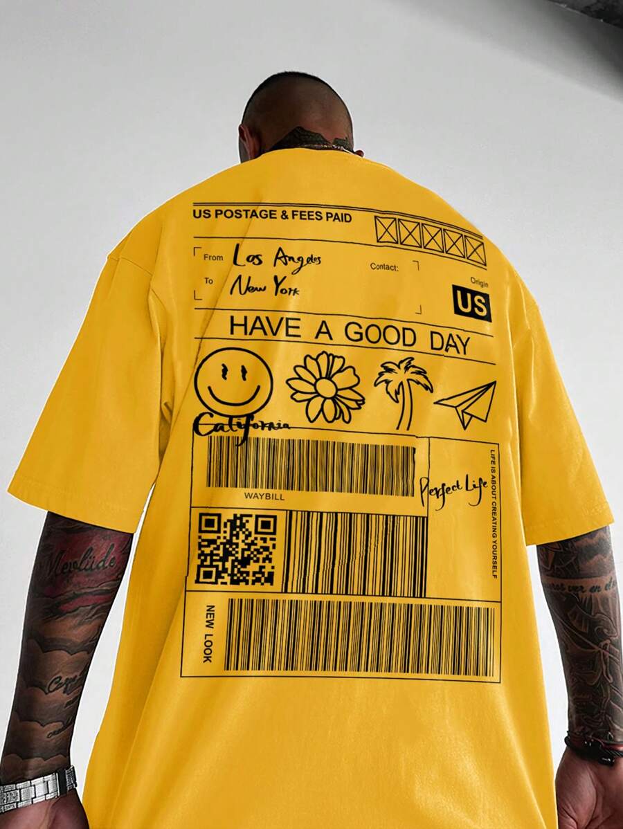 Manfinity EMRG Men Slogan Cartoon Face & Floral Graphic Oversized Tee ...