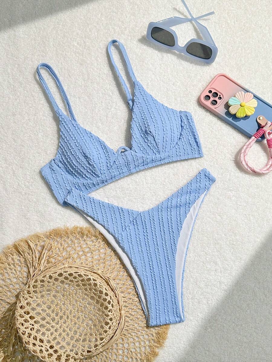 SHEIN Swim Conjunto de biquíni texturizado sólido feminino, conjunto de ...