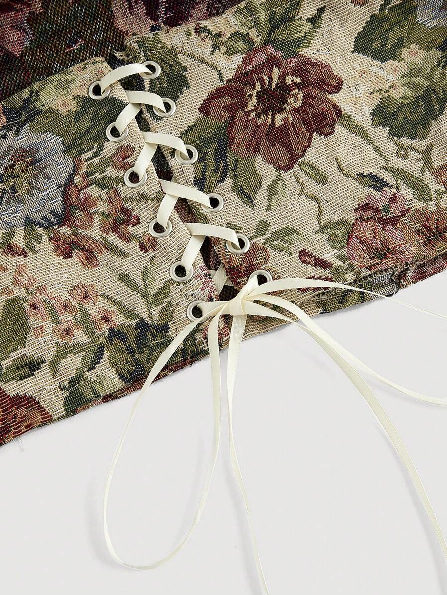 Sweetra Floral Print Backless Crossed Bandeau Top Y2K Outfit | SHEIN USA