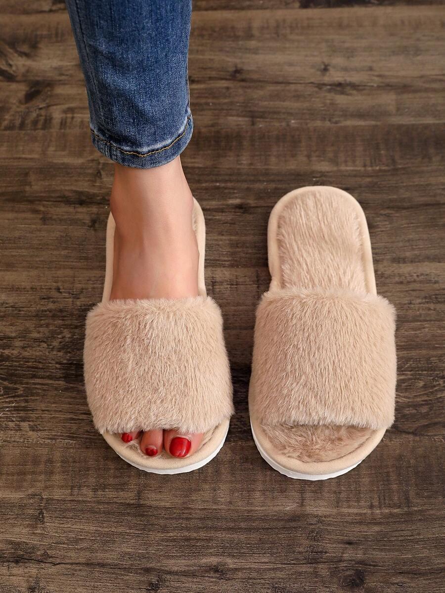 Women's Open-Toe Fluffy Slippers, Can Be Worn Both Inside And Outside ...