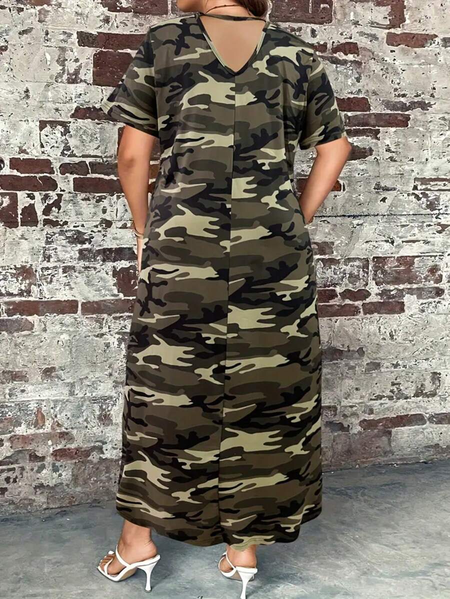 INAWLY Plus Size Camouflage Print Short Sleeve Dress, Summer | SHEIN USA