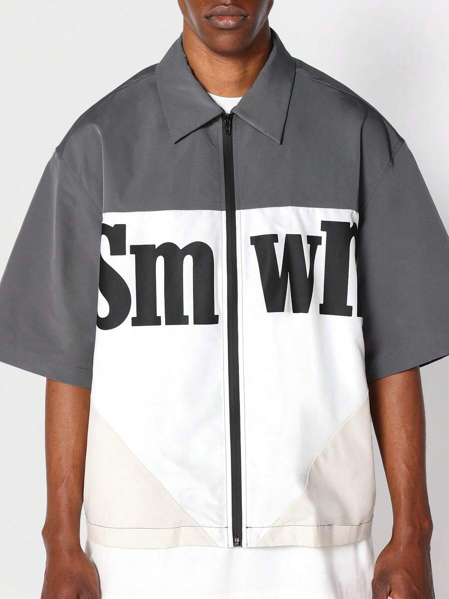 SUMWON Camisa Boxy Fit com zíper e estampa gráfica frontal | SHEIN PT