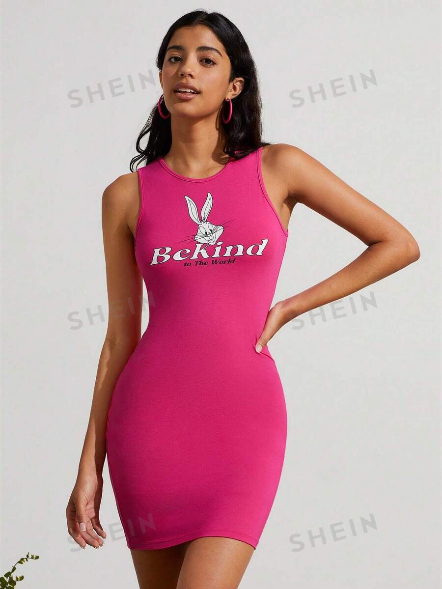 Warner Bros Earth Day X SHEIN Cartoon And Slogan Graphic Tank Dress ...