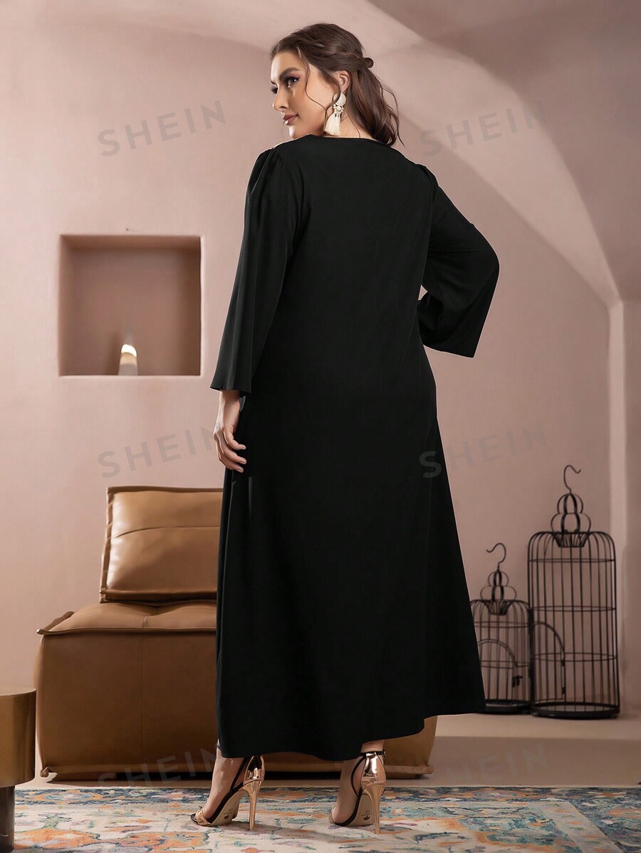 SHEIN Najma Robe arabe à manches évasées avec empiècement en dentelle ...