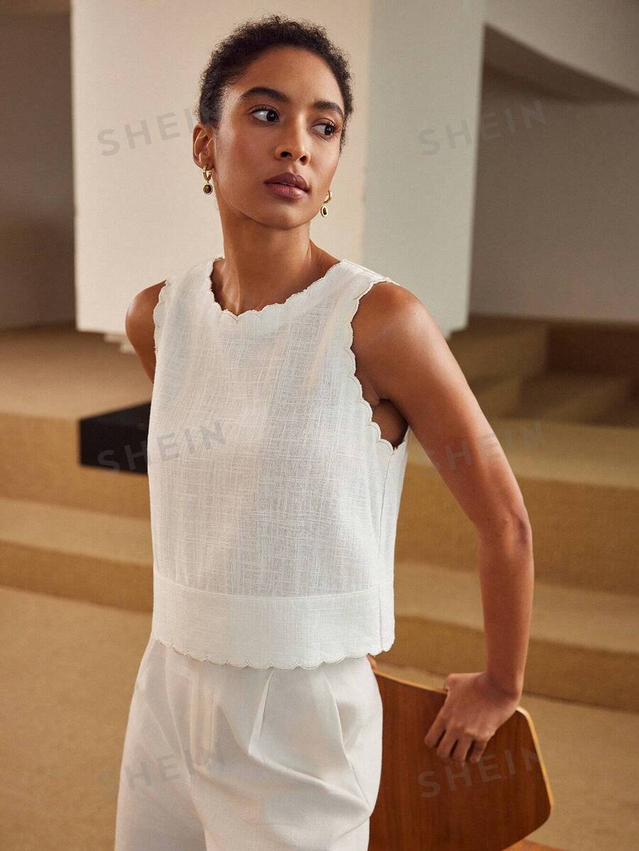 MOTF PREMIUM LINEN SOLID SCALLOP EDGE TANK TOP | SHEIN USA