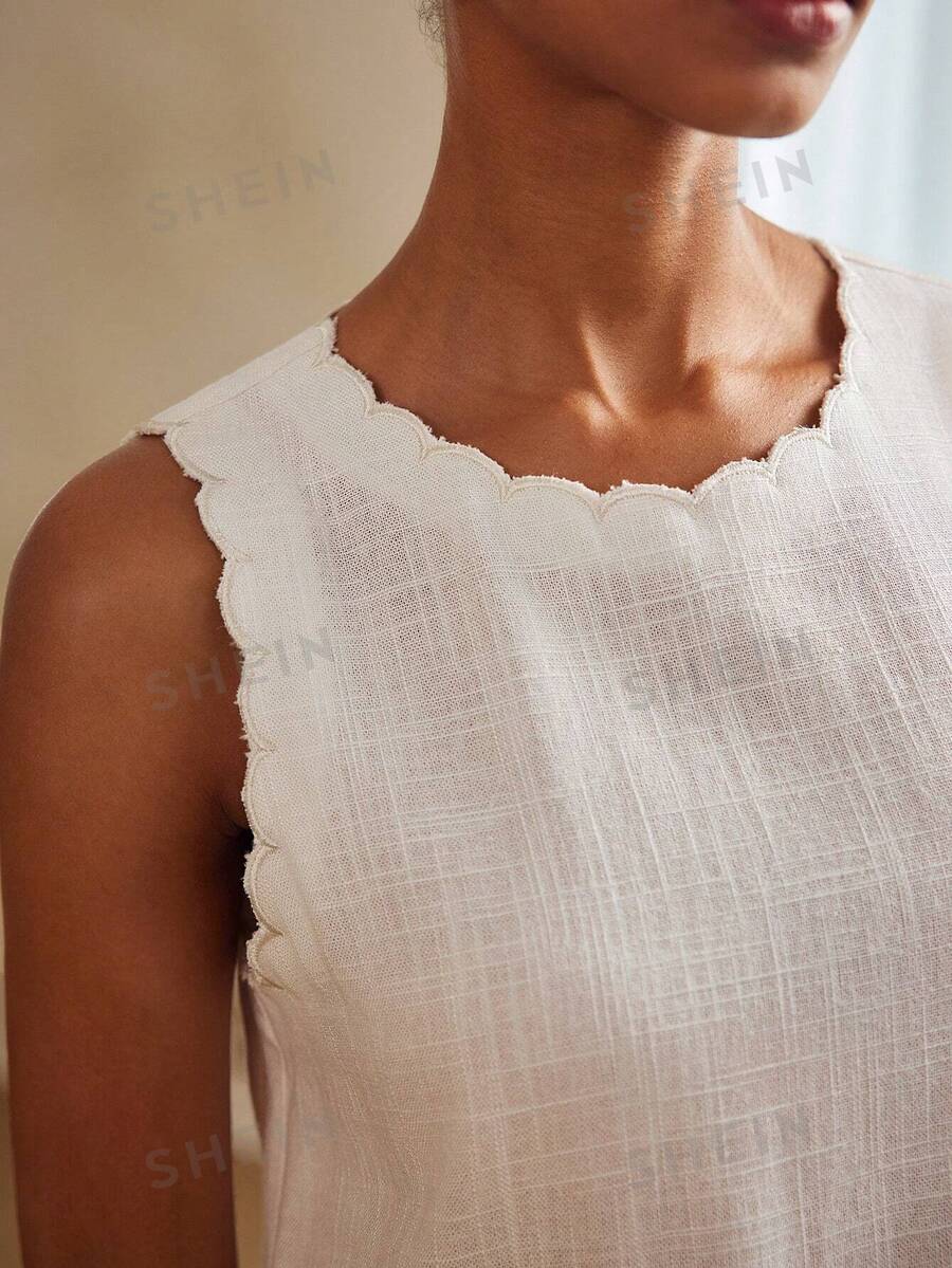 MOTF PREMIUM LINEN SOLID SCALLOP EDGE TANK TOP | SHEIN USA