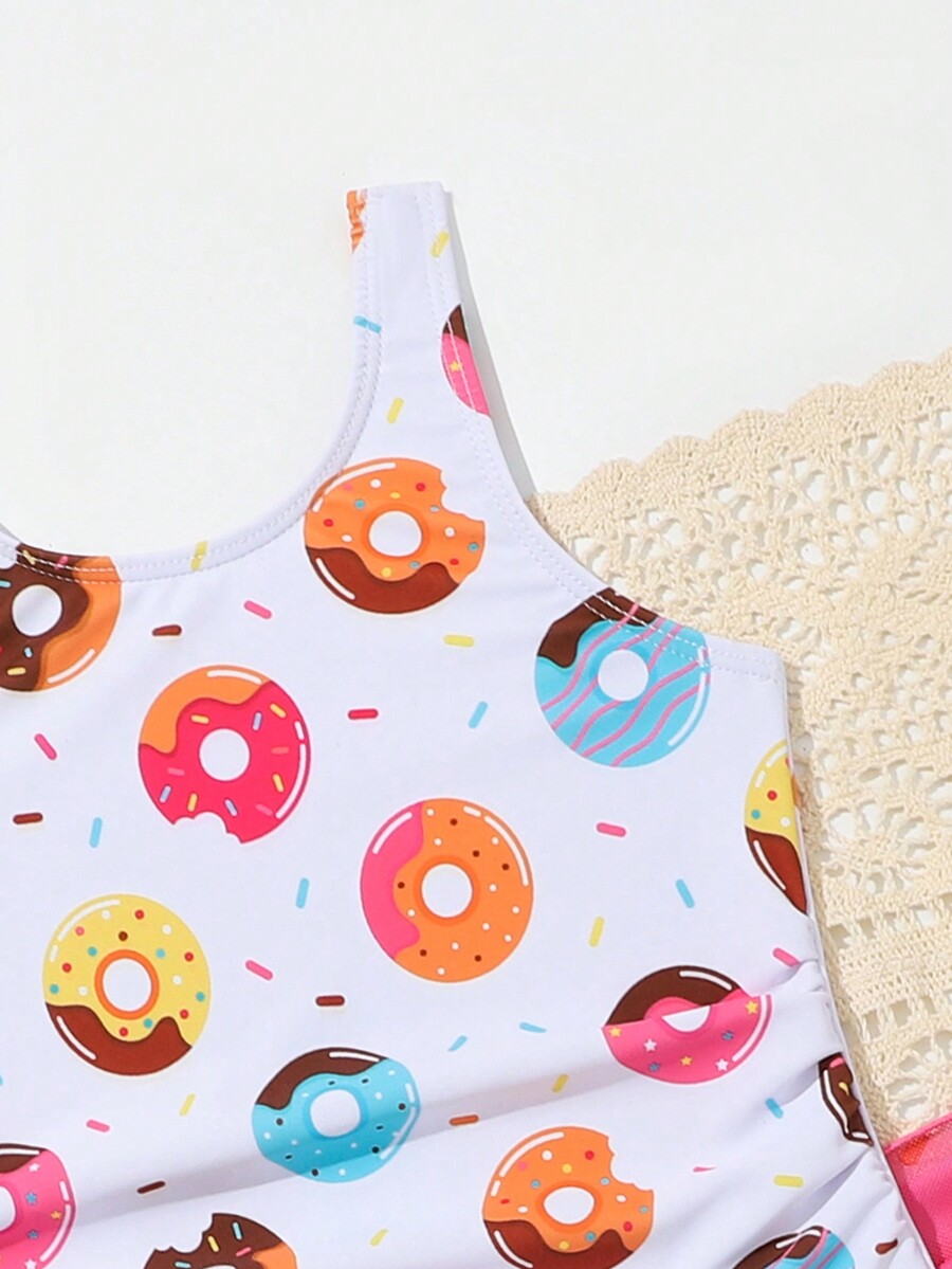 女の子用水着ワンピース ドーナツ柄 上着・スカート付き | SHEIN JAPAN