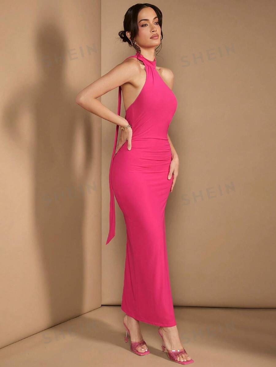 SHEIN BAE Gợi cảm Và Quyến rũ Hoa hồng Đỏ Đầm Với Lủng lẳng Thiết kế ...