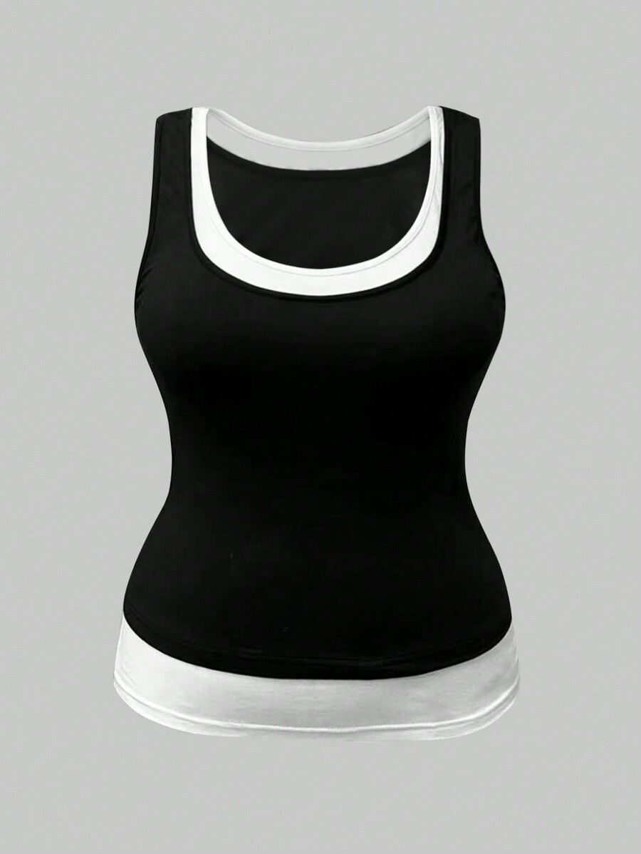 SHEIN EZwear Plus Size Women's Color Block Round Neck Sleeveless Shirt ...