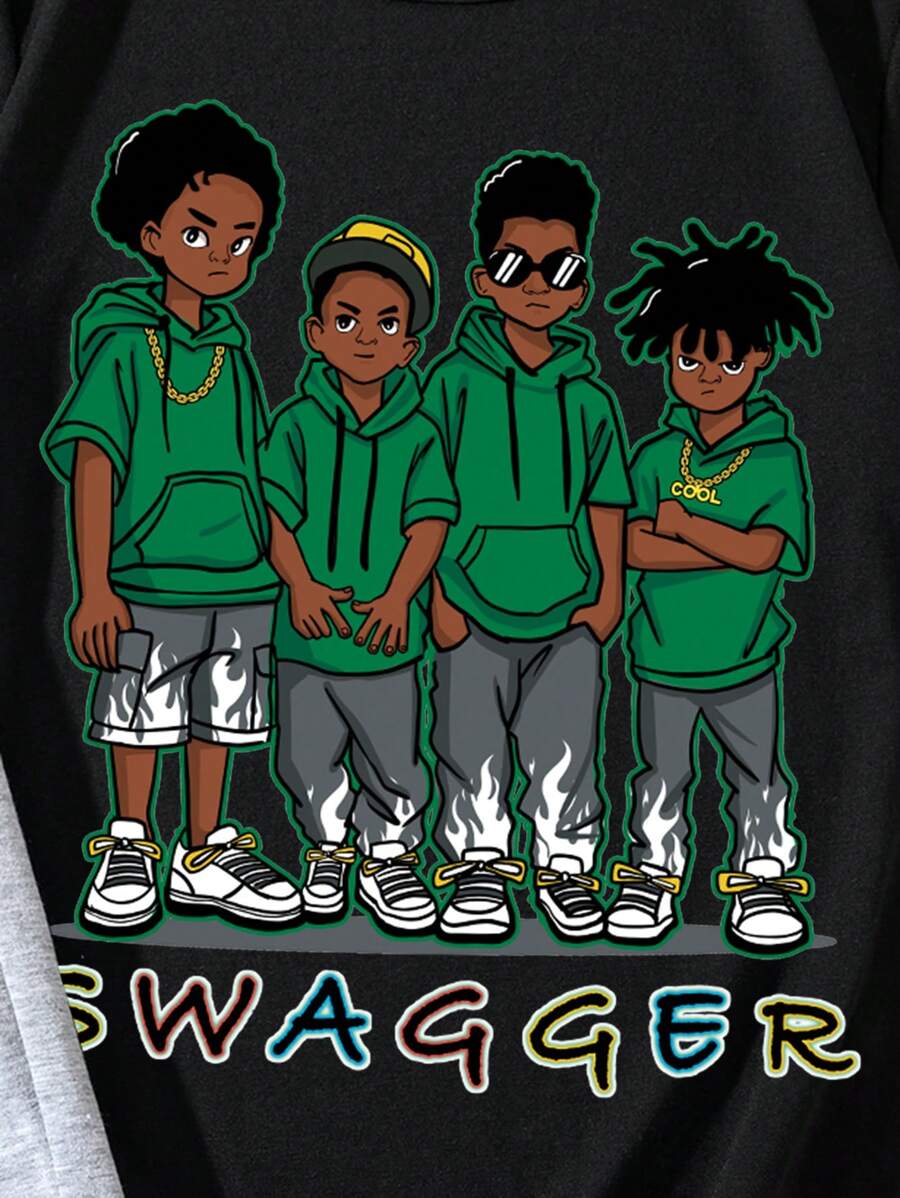 Tween Boy Casual Simple Swagger Letter Print Round Neck Short Sleeve T ...