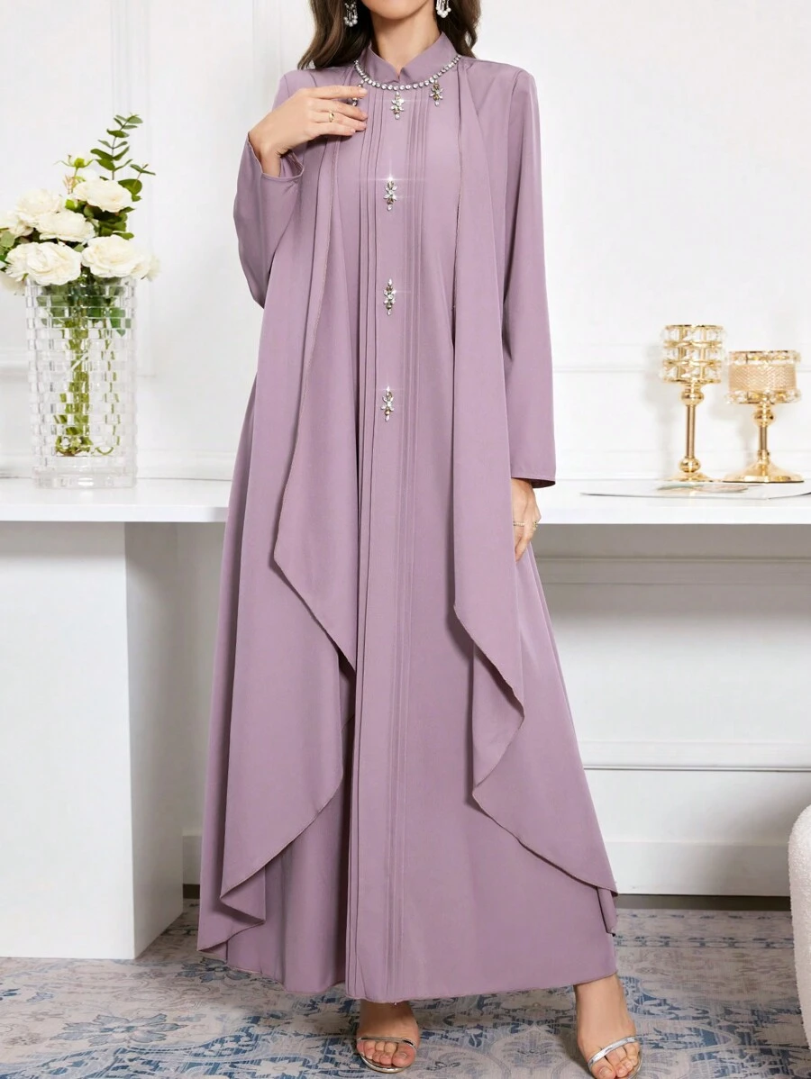 Al Najma Women's Stand Collar Pleated Long Sleeve Arabian Modest Dress ...