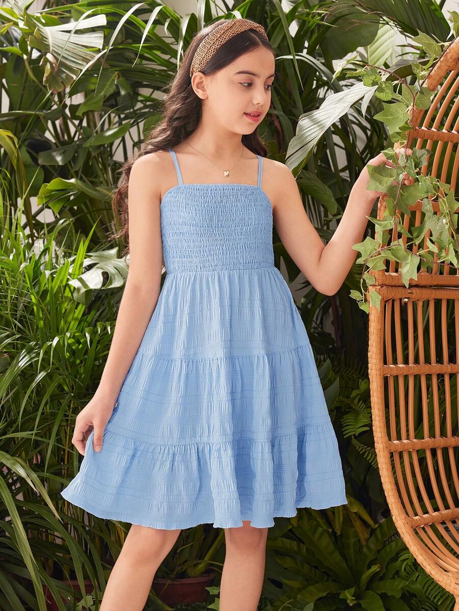 SHEIN Tween Girl's Woven Solid Color Overall Casual Holiday Slip Dress ...