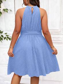 SHEIN Clasi Plus Size Summer Solid Color Swiss Dot Pleated Halter Neck ...