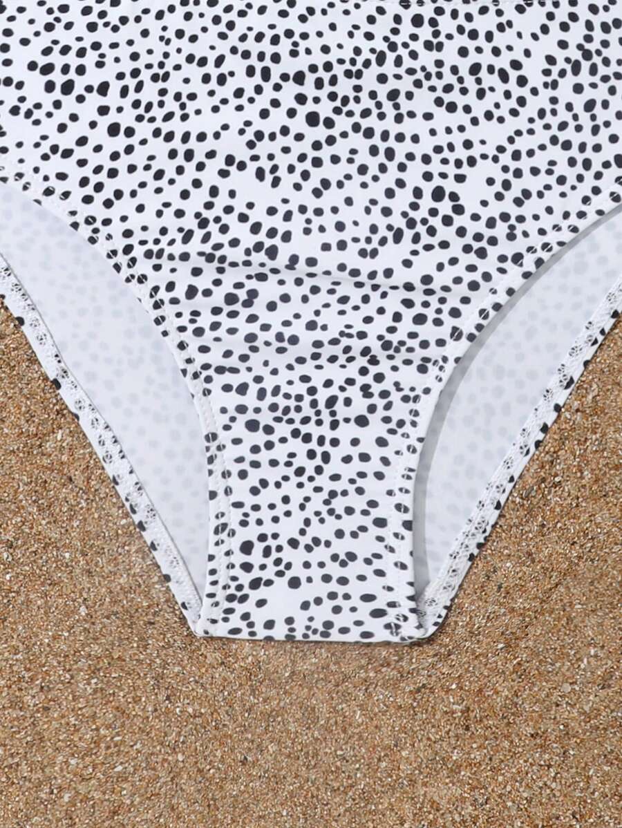 Tween Girl Ruffle Hem Halter Neck Front Knotted Two Piece Swimsuit | SHEIN