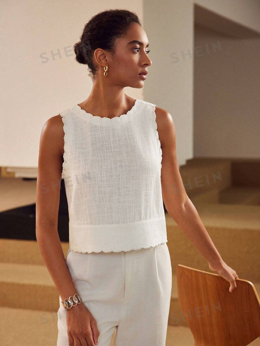 MOTF PREMIUM LINEN SOLID SCALLOP EDGE TANK TOP | SHEIN USA