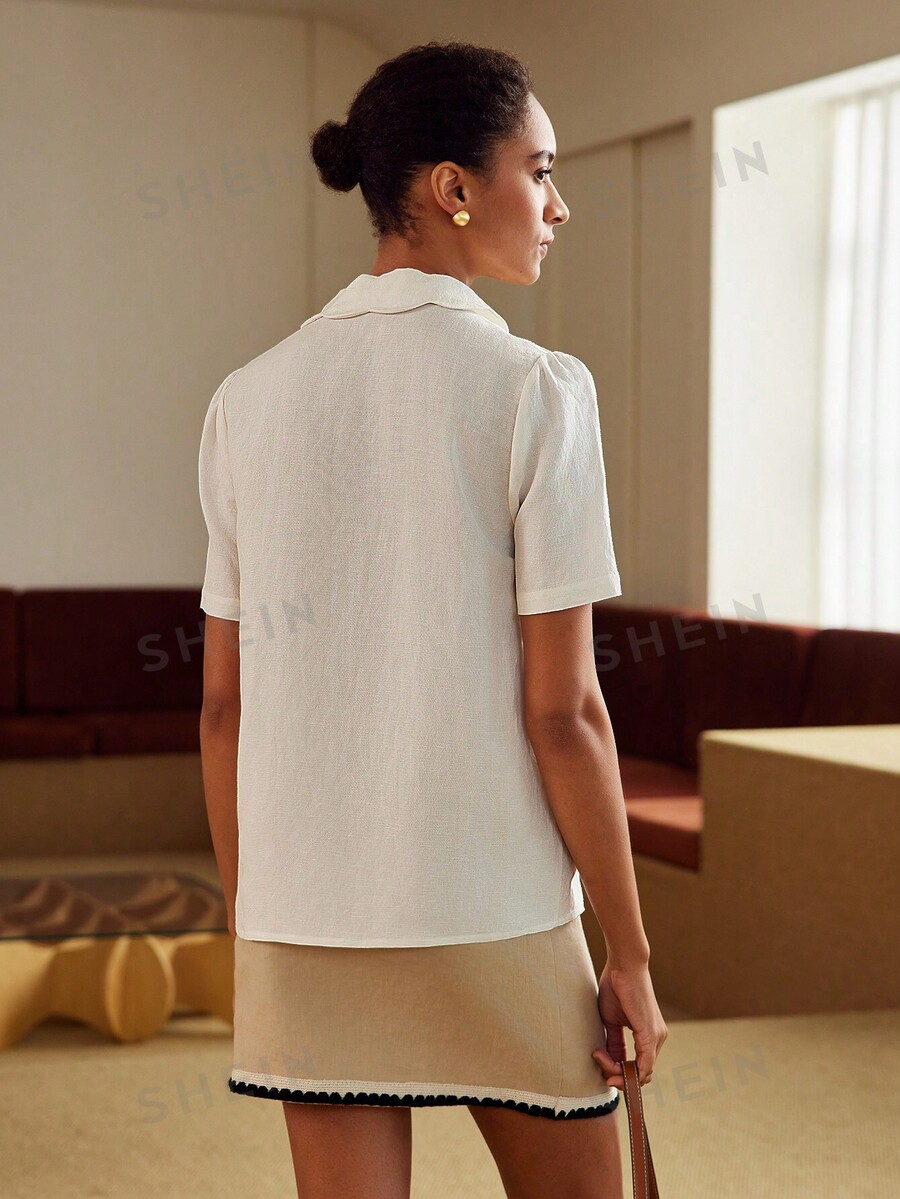 MOTF PREMIUM LINEN LINEN SOLID SCALLOP SHAWL COLLAR SHIRT | SHEIN USA