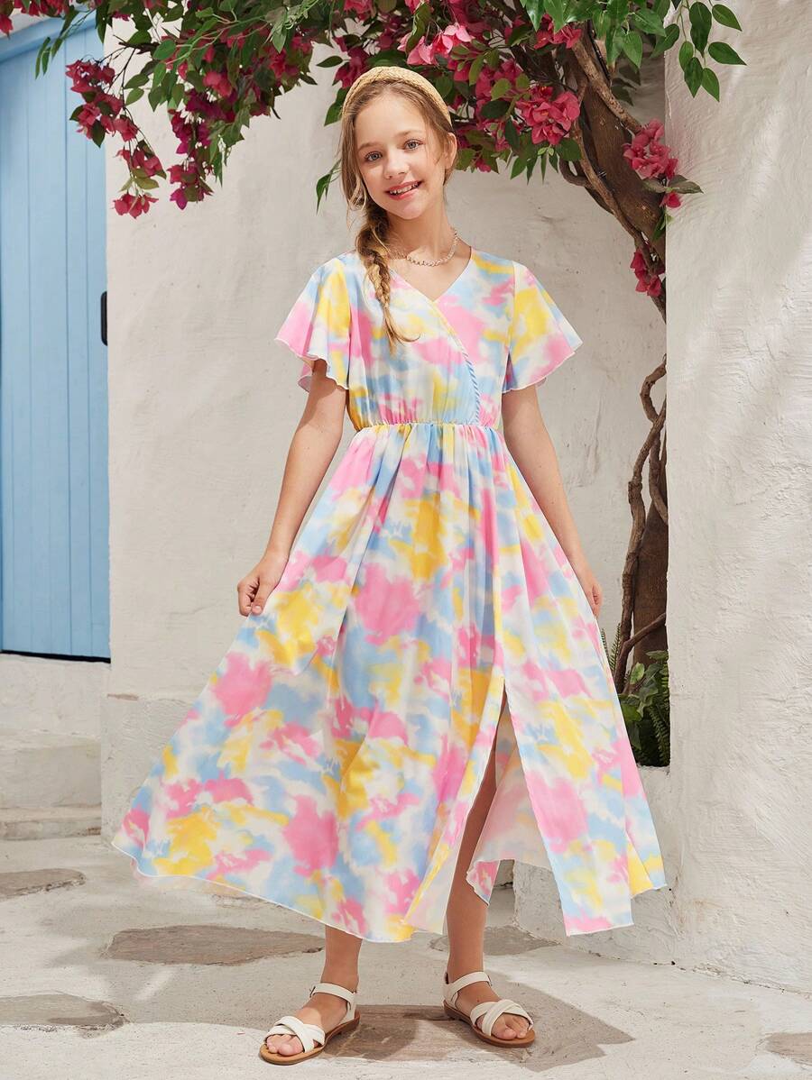 SHEIN Vestido de niña preadolescente con efecto tie-dye y cintura ...
