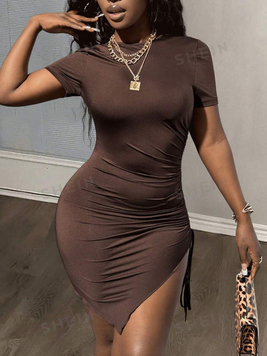 SHEIN Slayr Summer Vacation Beach Brown Versatile Tights Short-Sleeved ...