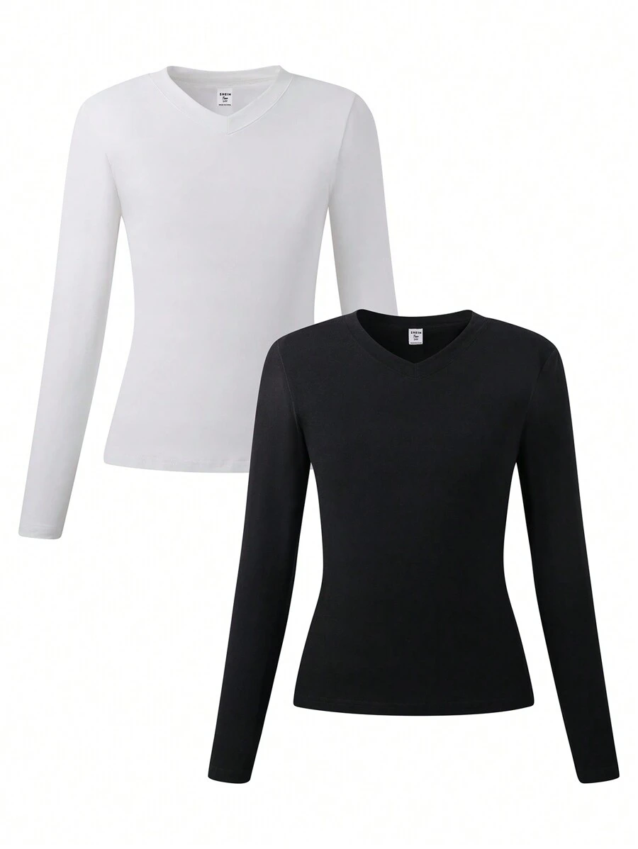 SHEIN Sparklyn Teen Girl Solid Color T-Shirt, Minimalist & Elegant ...