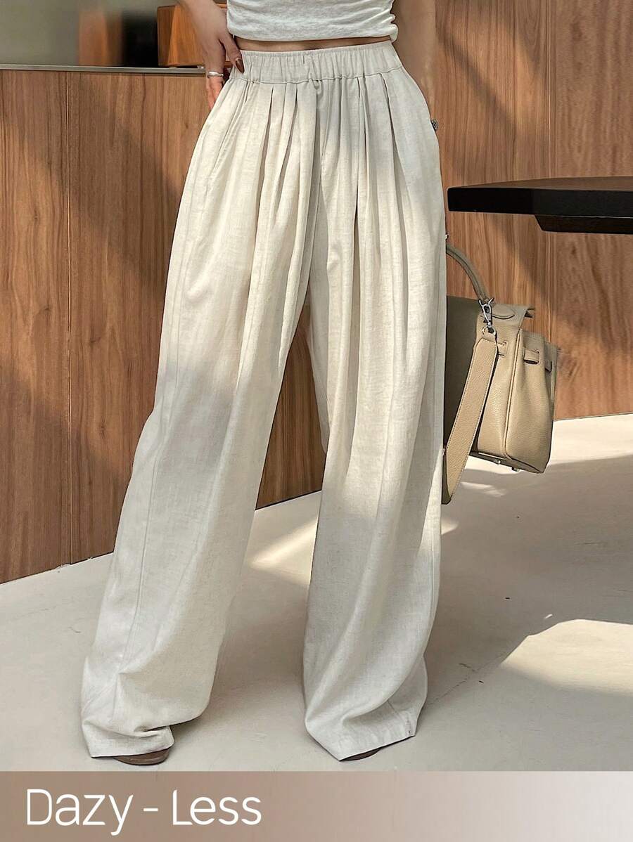 Dazy-Less Women Business Casual Solid Color Elastic Waist Wide Leg ...