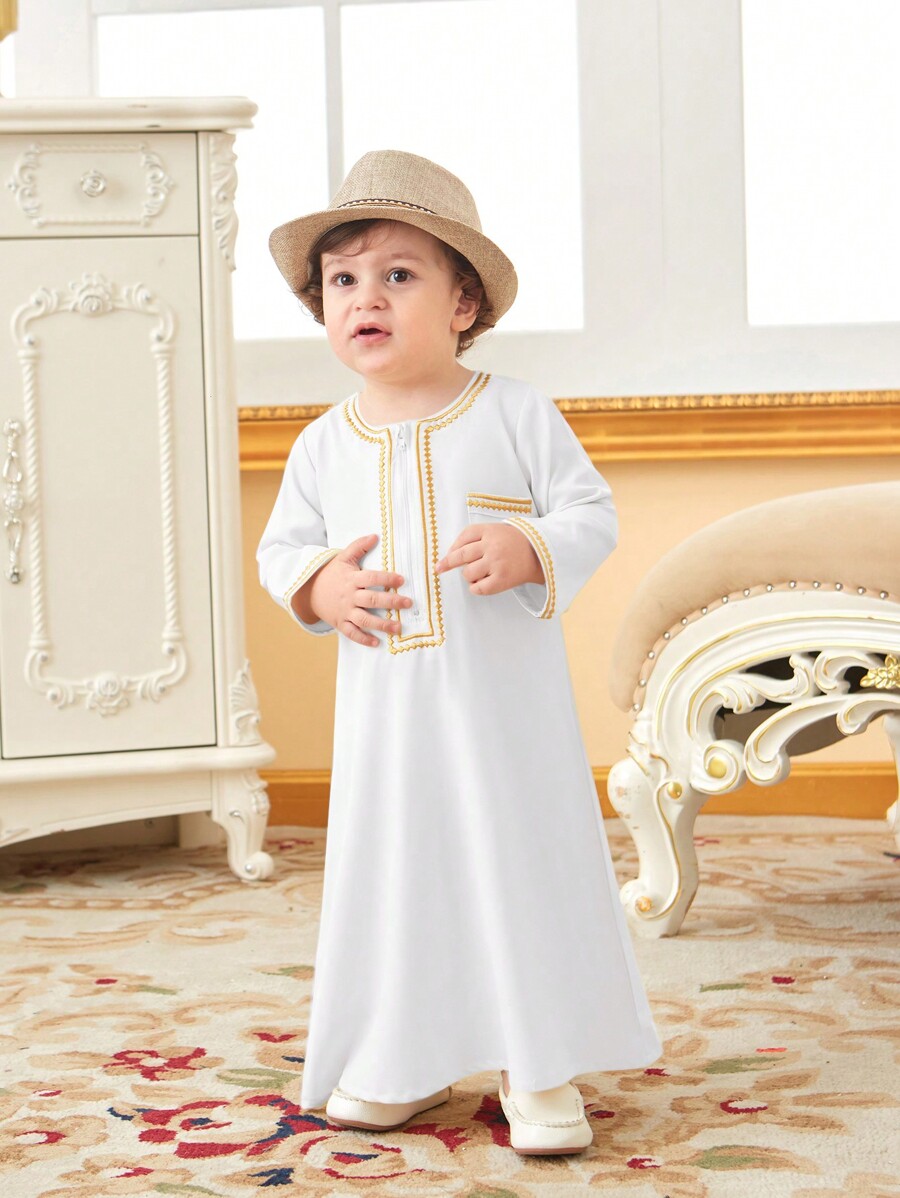 SHEIN Baby Boy Traditional Long Robe With Embroidered Gold Trim And ...
