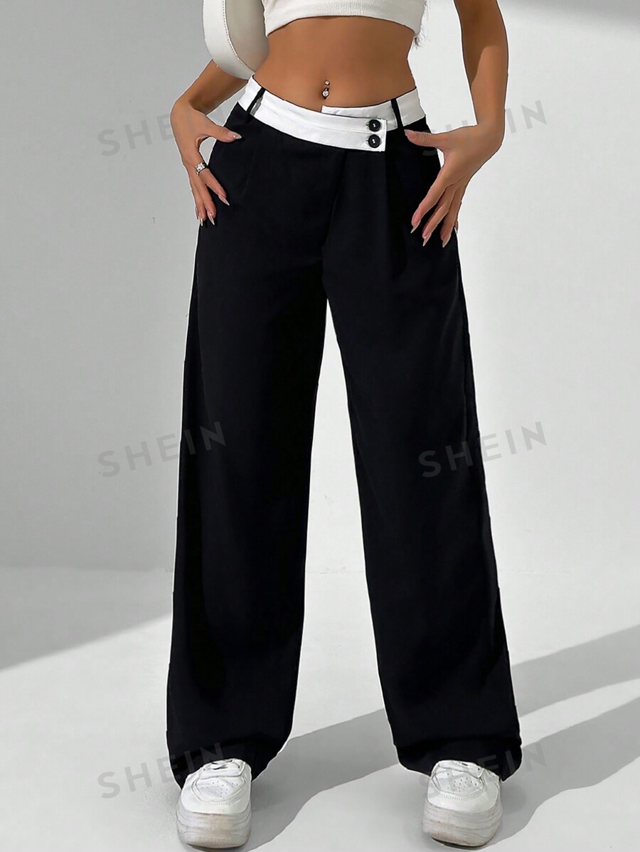 SHEIN EZwear Vrouwen Contrast Kleur Hoge taille Geplooide ...