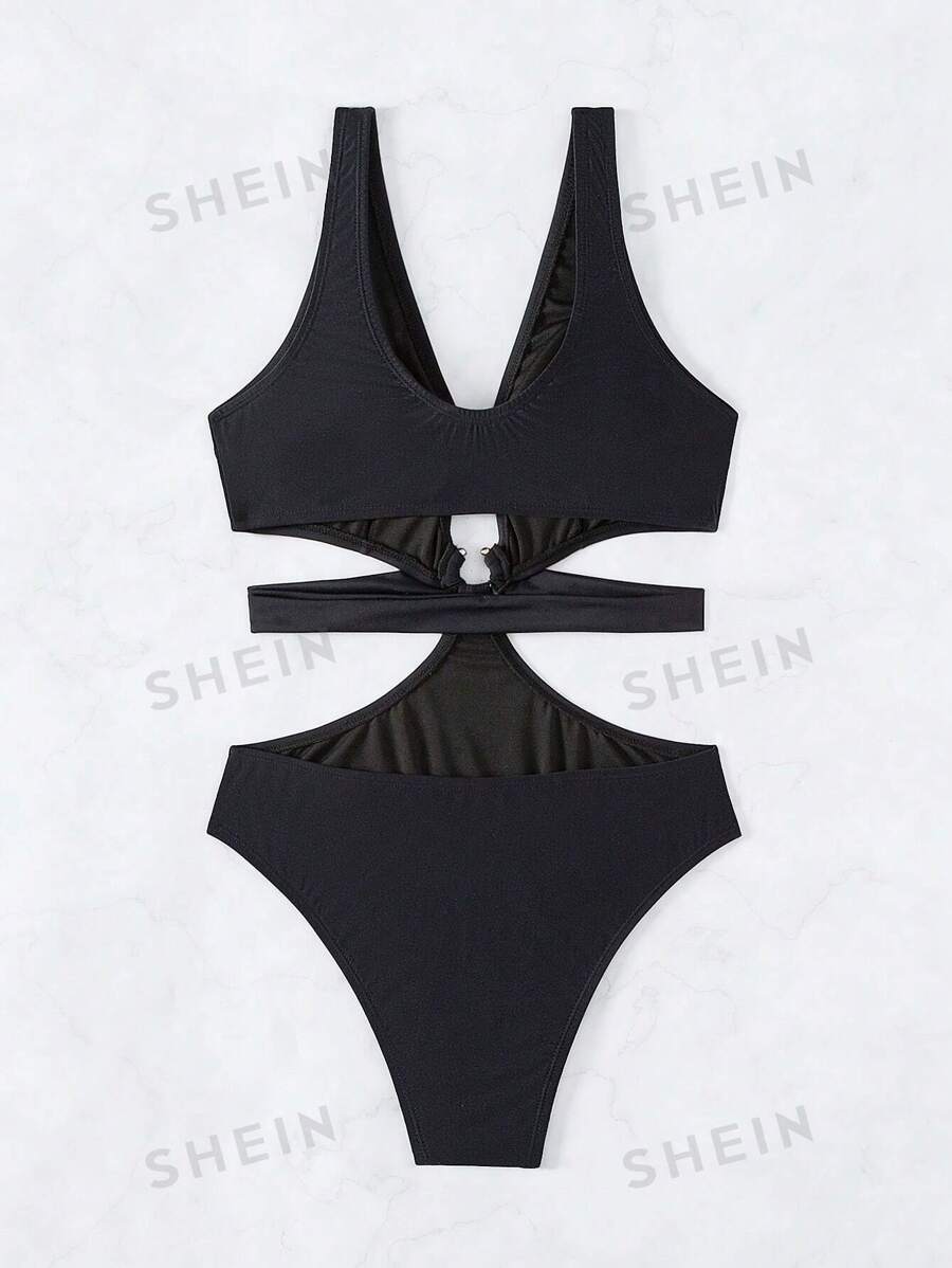 Shein Dd Solid Color Hollow Out One Piece Swimsuit Shein Usa